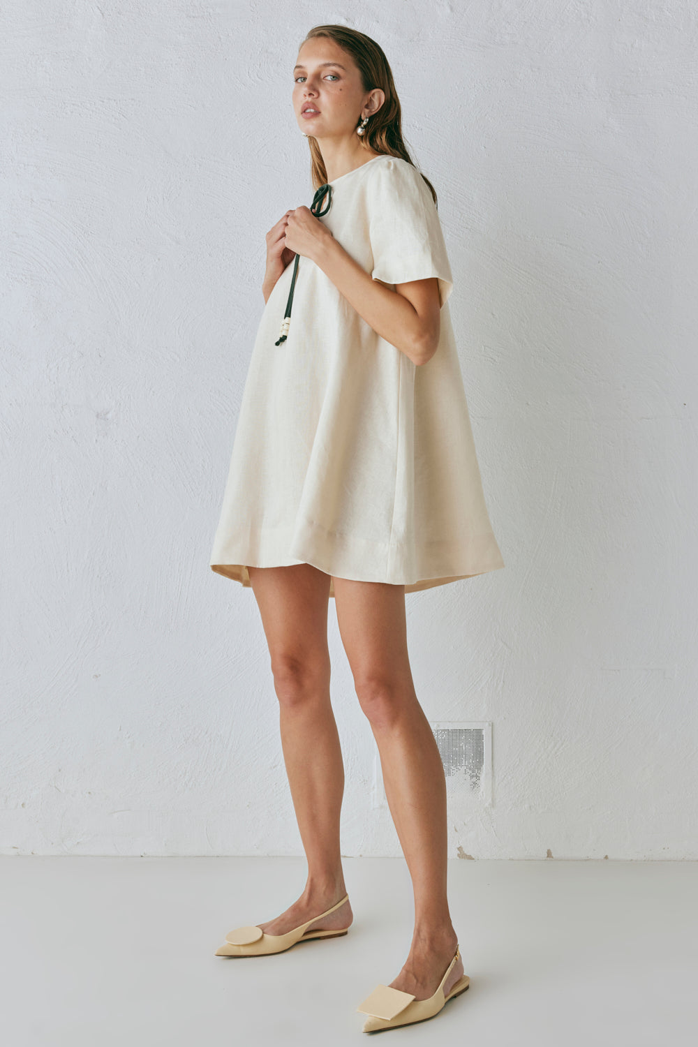 Olsen Linen Mini Dress Cream – VRG GRL