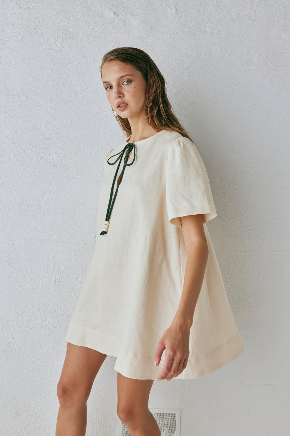 Olsen Linen Mini Dress Cream – VRG GRL