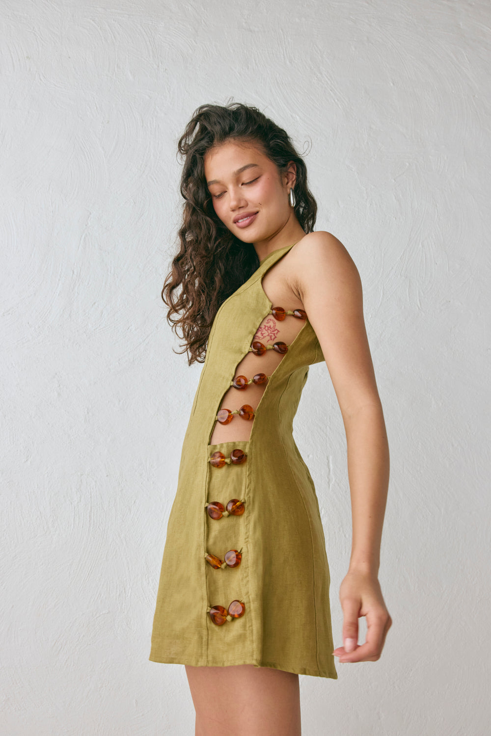 Tia Linen Mini Dress Olive – VRG GRL