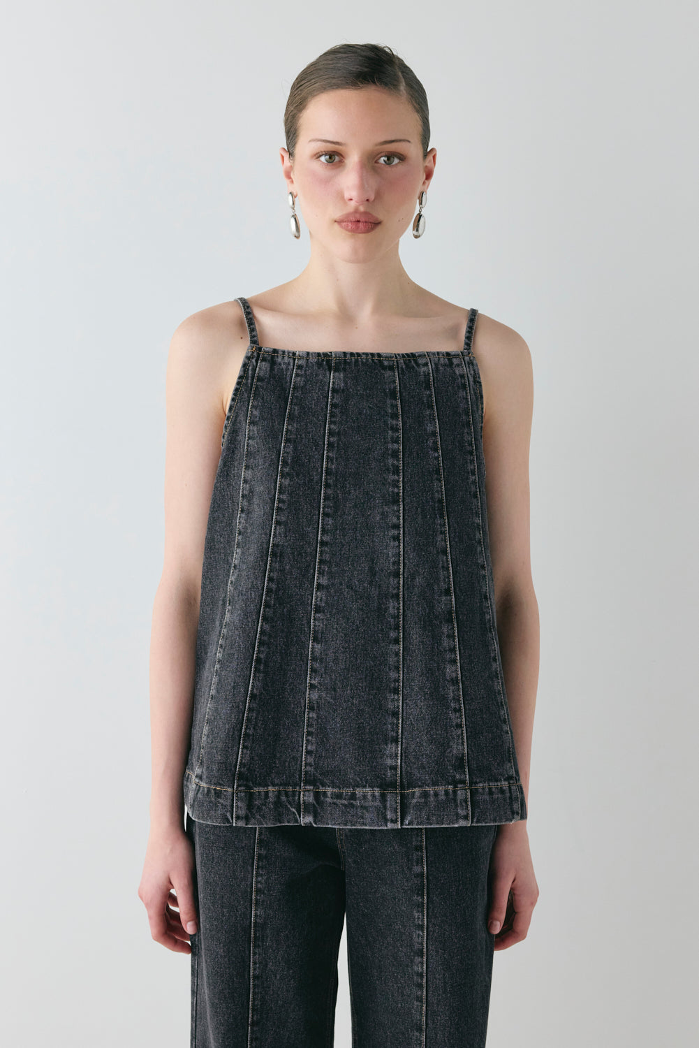Sabina Denim Top Washed Black – VRG GRL