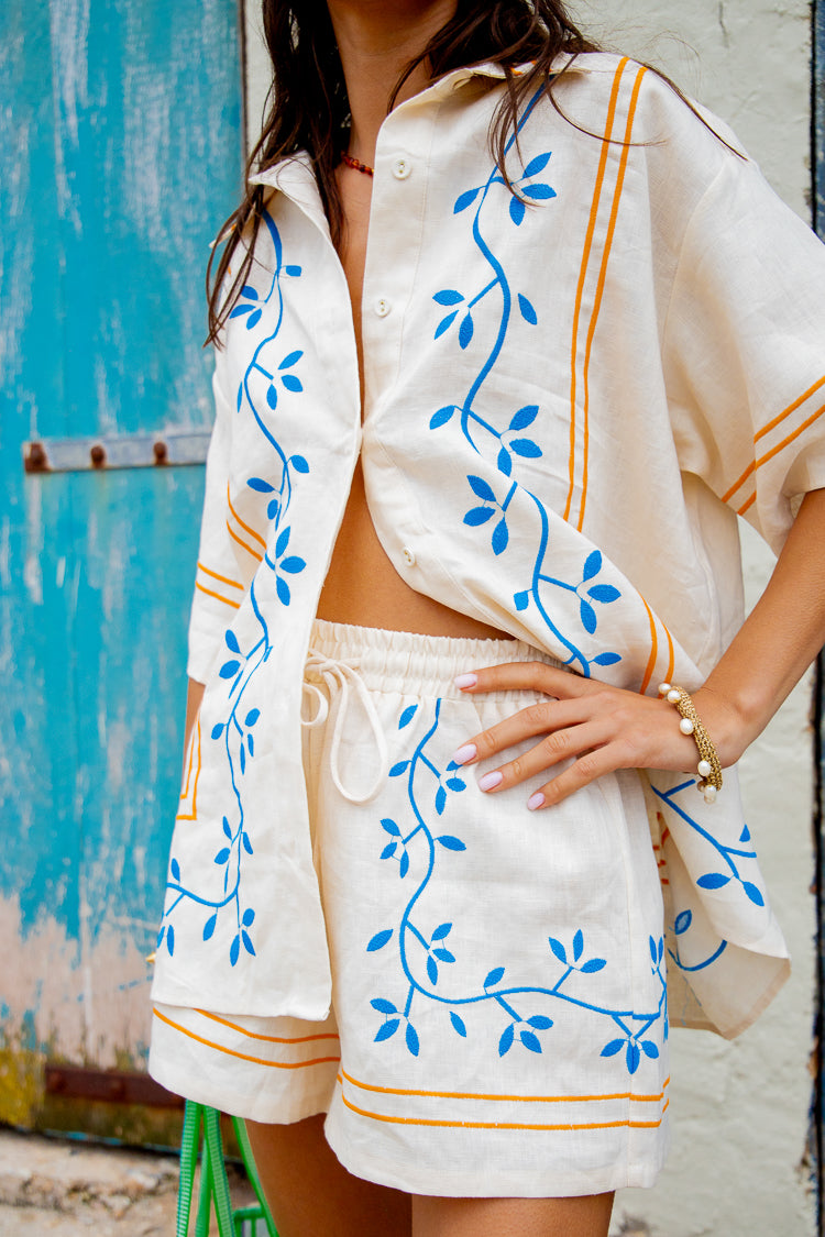 Sunsets In Capri Linen Shorts Natural – VRG GRL