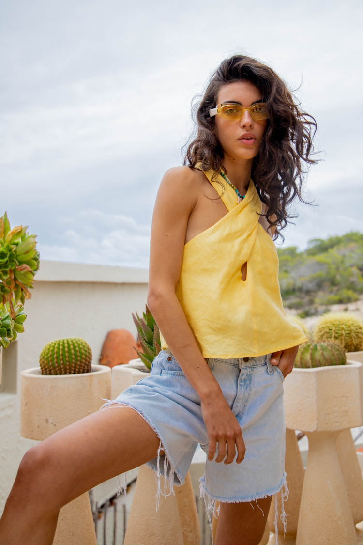 Allora Linen Top Yellow – VRG GRL