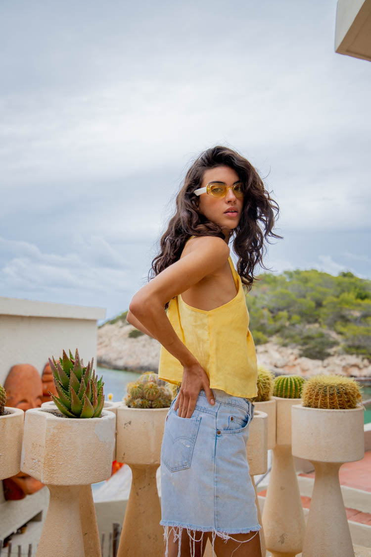 Allora Linen Top Yellow – VRG GRL